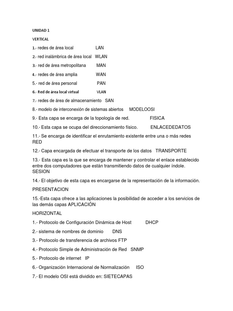 Crucigrama Unidad 1 | PDF