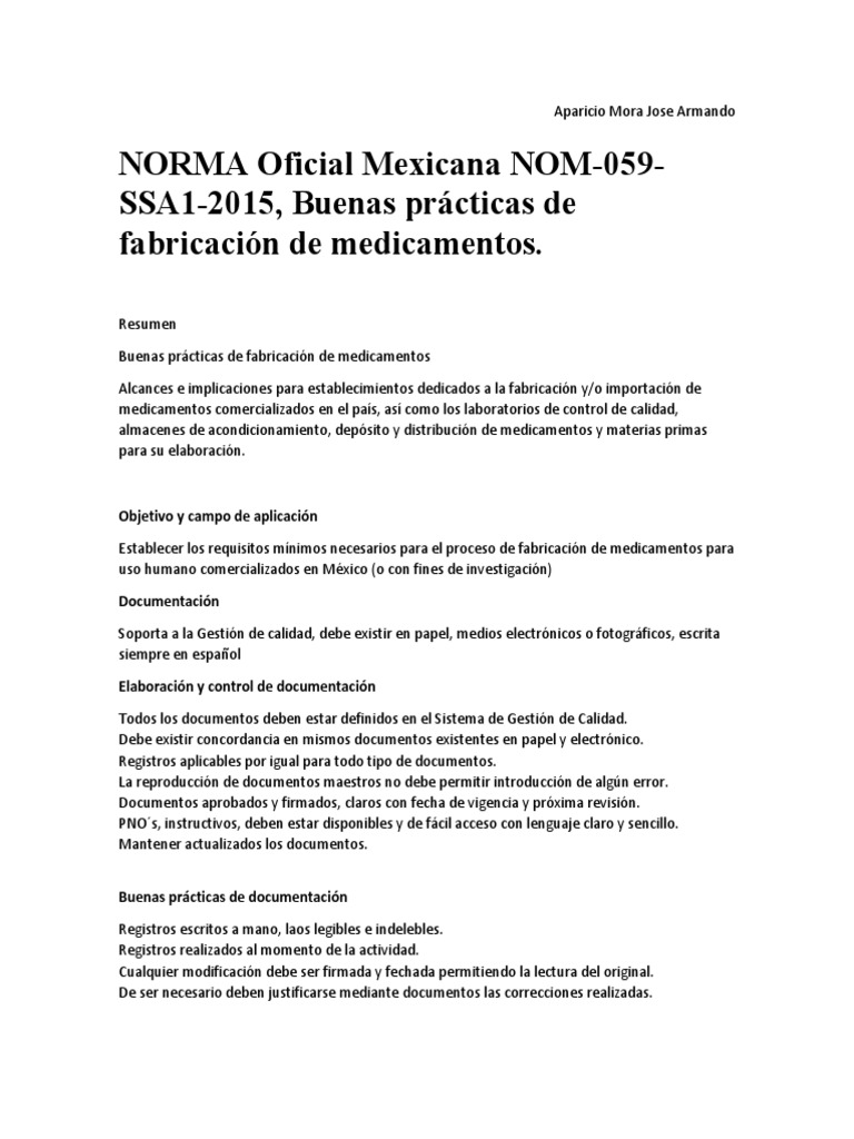NORMA Oficial Mexicana NOM-059-SSA1-2015, Buenas Prácticas de ...