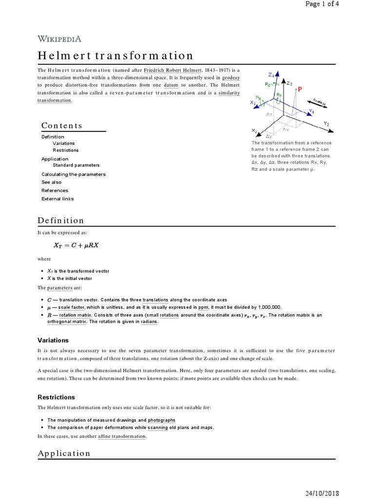 Helmert Transformation | PDF | Surveying | Cartesian Coordinate System