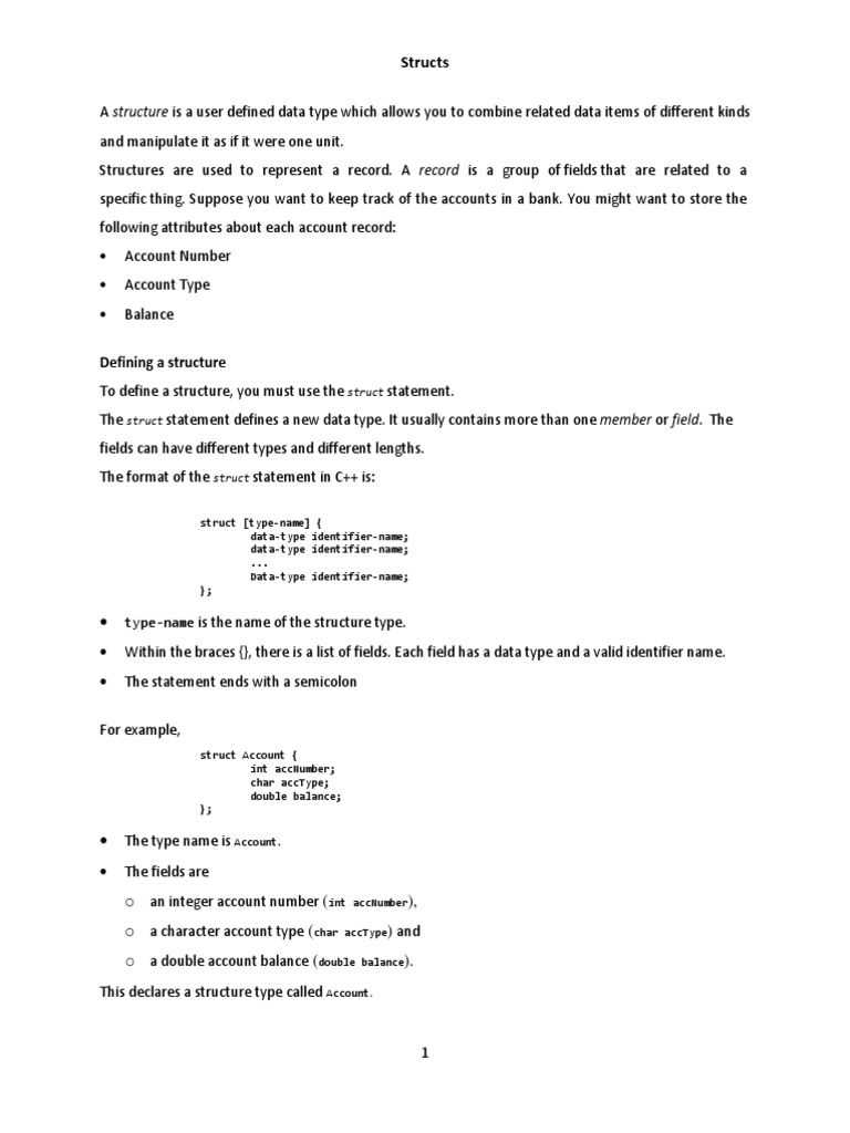 Defining A Structure: Structs | PDF | Data Type | Integer (Computer Science)