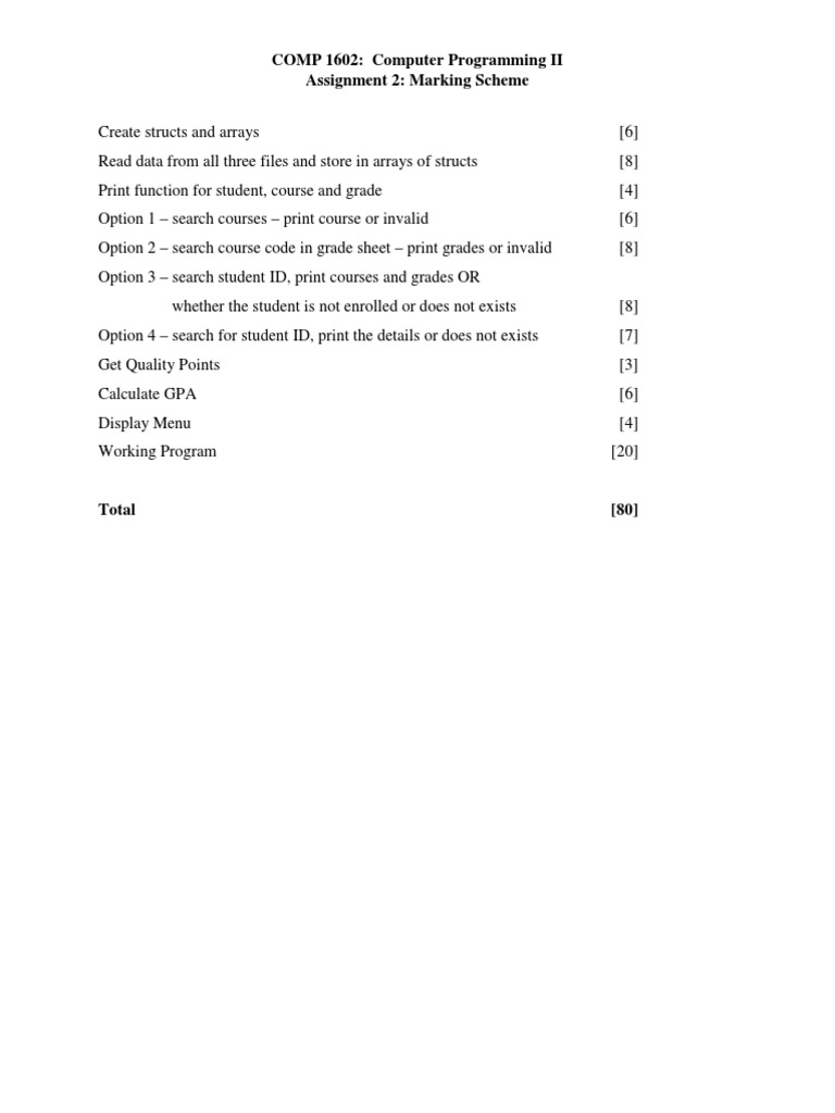 Assignment #2 Marking Scheme | PDF