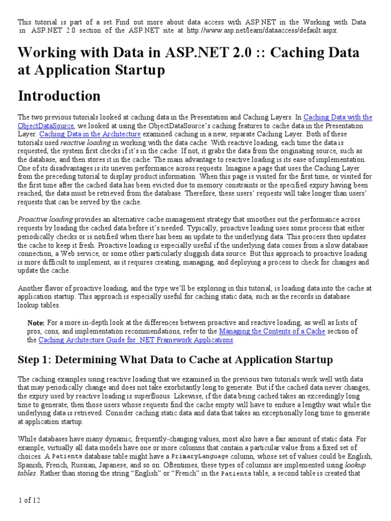 Caching Data at Application Startup | PDF | Cache (Computing) | Class ...