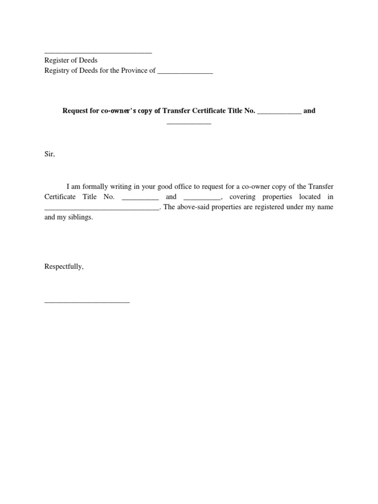 Co-Owner Title Copy Request | PDF