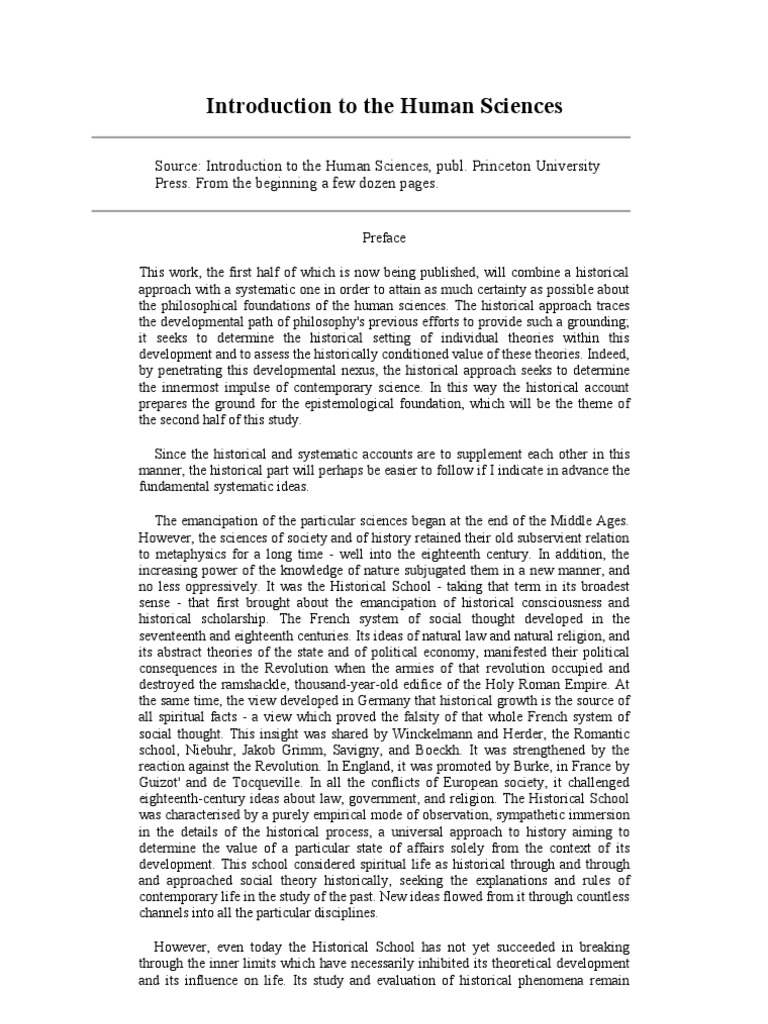 Dilthey Introduction To The Human Sciences | PDF | Science | Epistemology