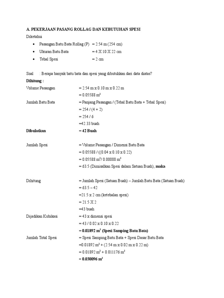 Perhitungan Jumlah Batu Bata Dalam Pembuatan Rollag | PDF