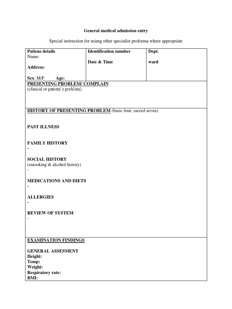 General Medical Admission Template | PDF | Clinical Medicine | Epidemiology
