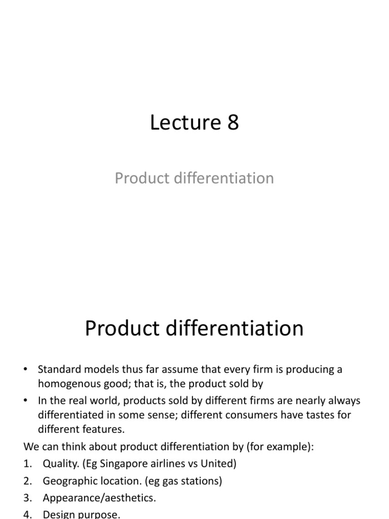 Lecture 8 Product Differentiation (Hotelling) | PDF | Marketing ...