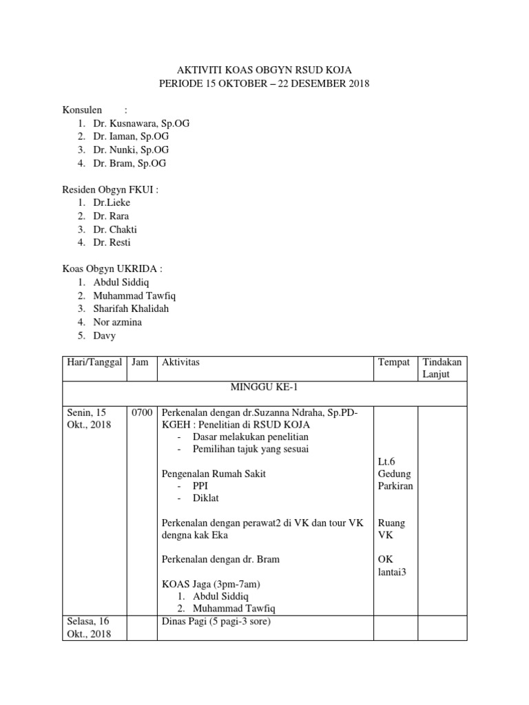 Aktiviti Koas Obgyn Rsud Koja | PDF | Sains & Matematika