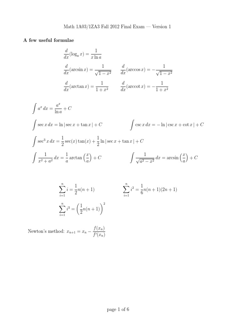 Math Formulasheet | PDF