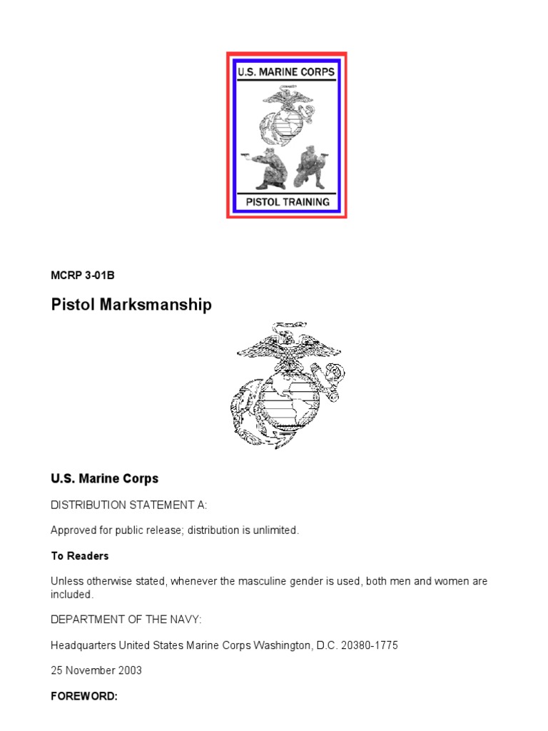 Pistol Marksmanship: MCRP 3-01B | PDF | Trigger (Firearms) | Firearm ...