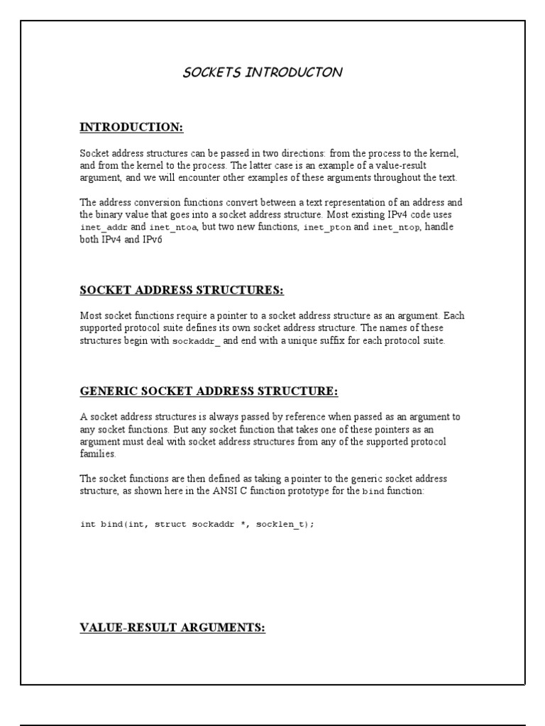 Sockets Introducton: Inet - Addr Inet - Ntoa Inet - Pton Inet - Ntop ...