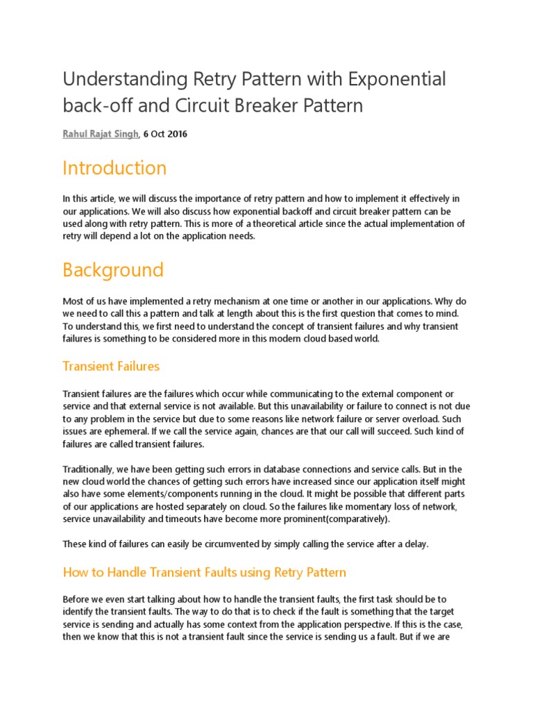 Understanding Retry Pattern With Exponential Back Pdf Software Framework Interface Computing