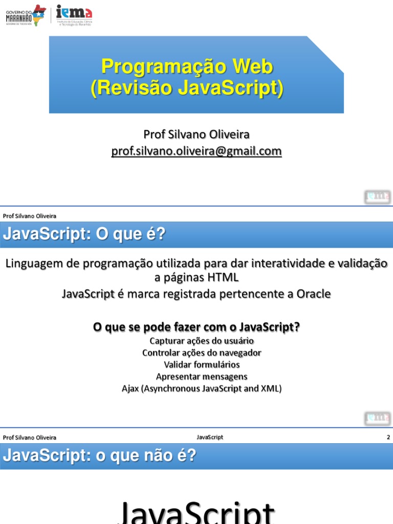 Pw01 Revisão Javascript Pdf Script Java Tipo De Dados 