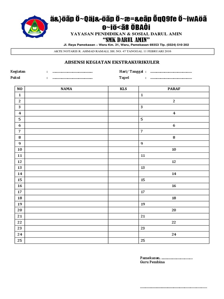 Absen Kegiatan Ekstrakurikuler | PDF