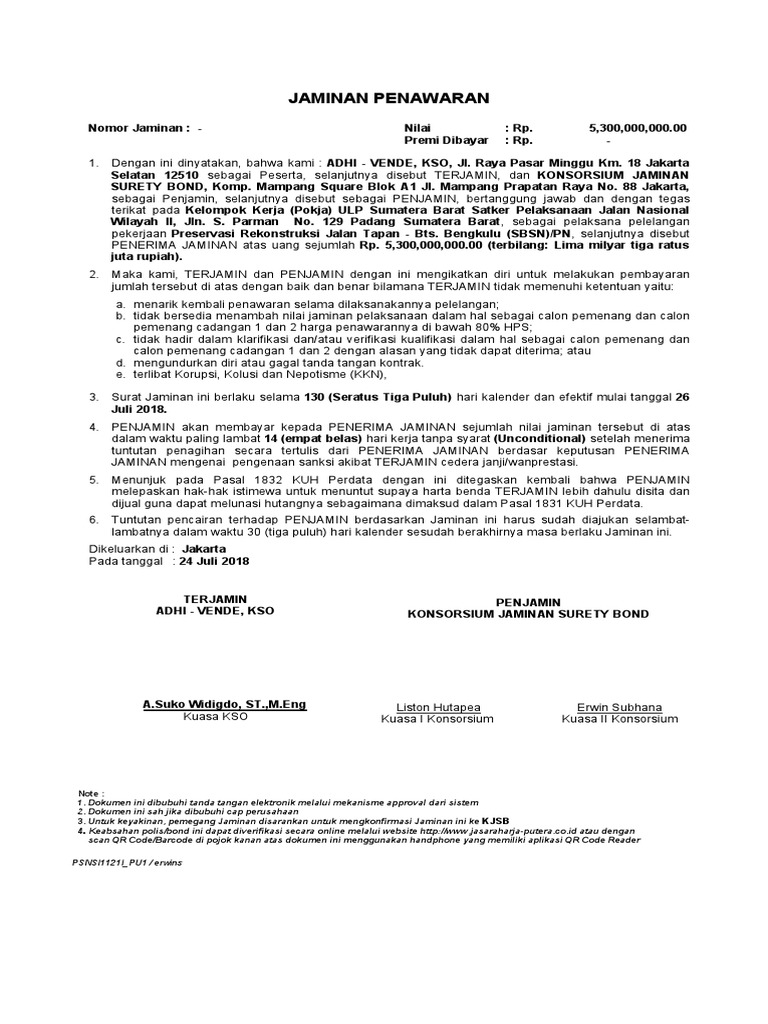Draft Jaminan Penawaran | PDF