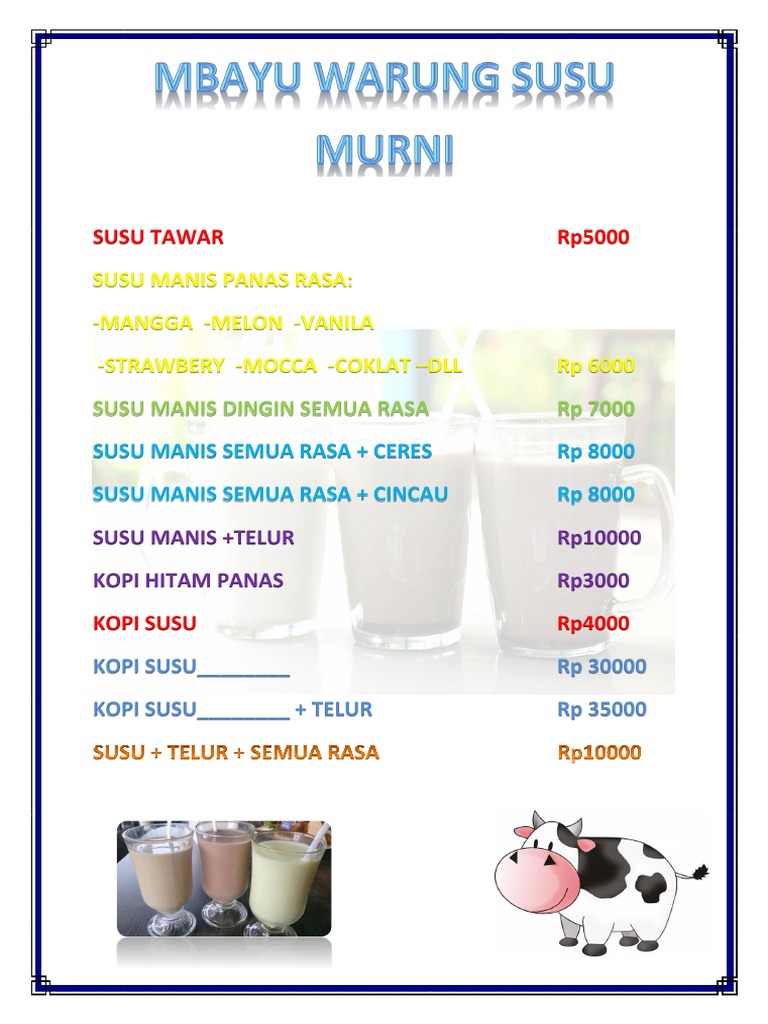 Susu Tawar Rp5000: Susu Manis Panas Rasa: - Mangga - Melon - Vanila ...