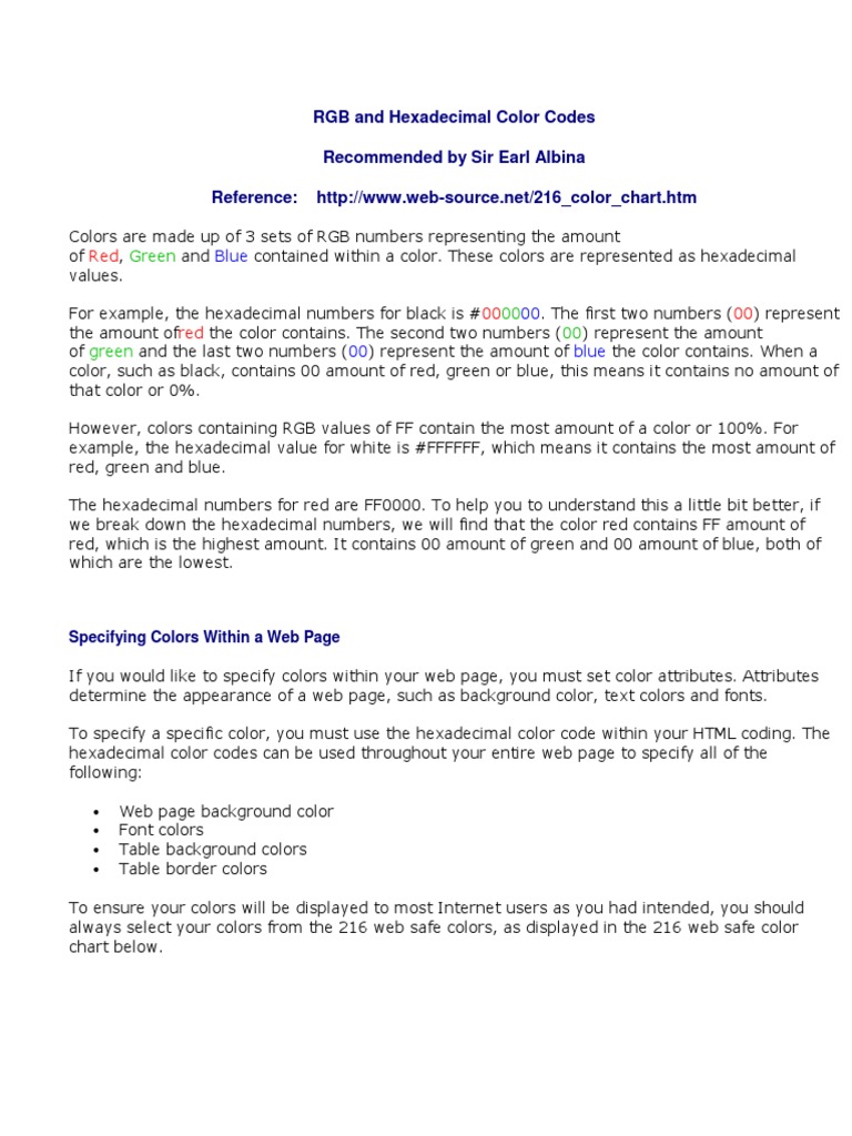 RGB and Hexadecimal Color Codes | PDF | Hypertext | Areas Of Computer Science