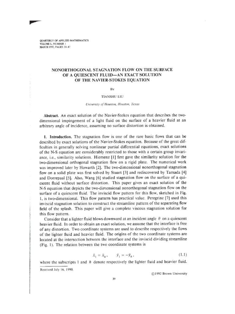 Exact Solution of The NS Equation | PDF | Fluid Mechanics | Navier ...