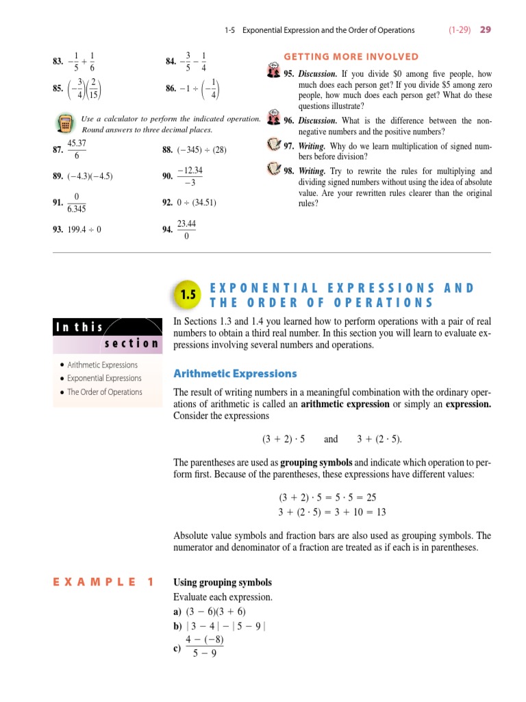 Exponential Expressions and The Order of Operations: Inthis | PDF ...