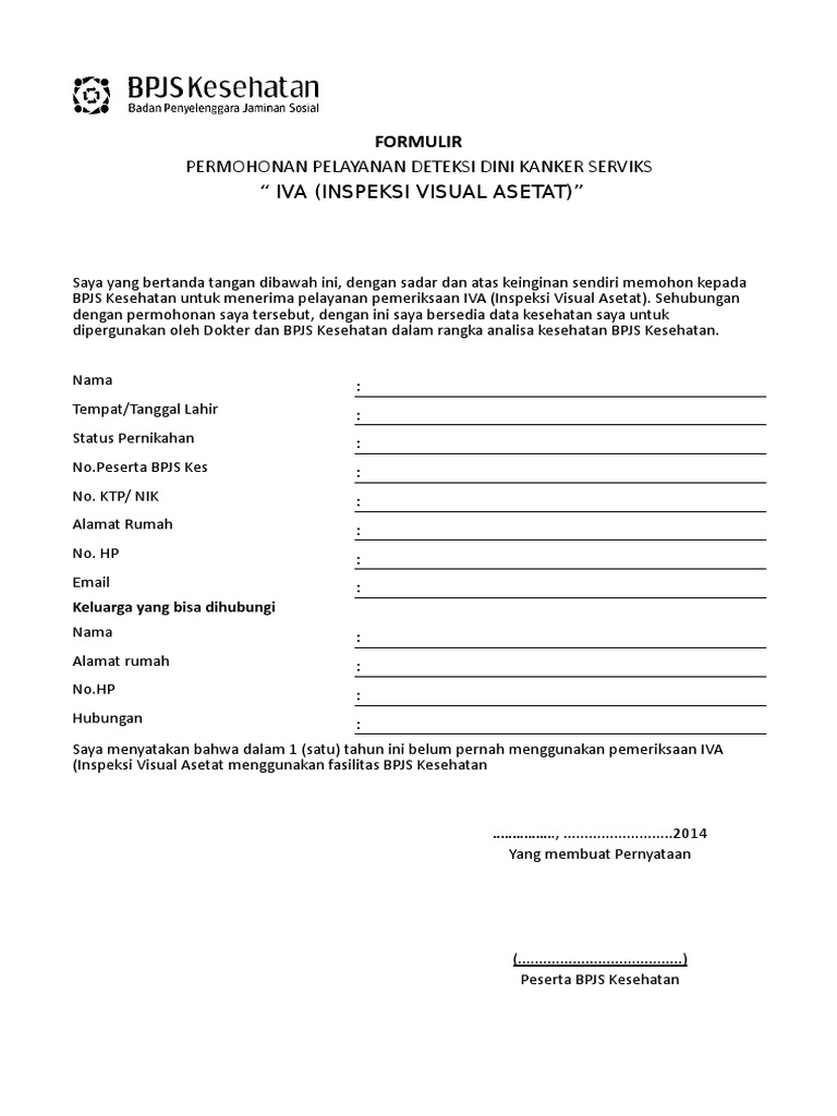 Formulir Permohonan IVA Kanker Serviks | PDF