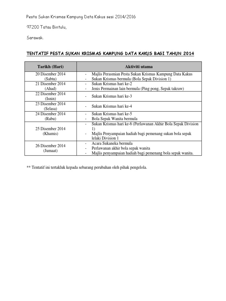 Tentatif Pesta Sukan Krismas | PDF
