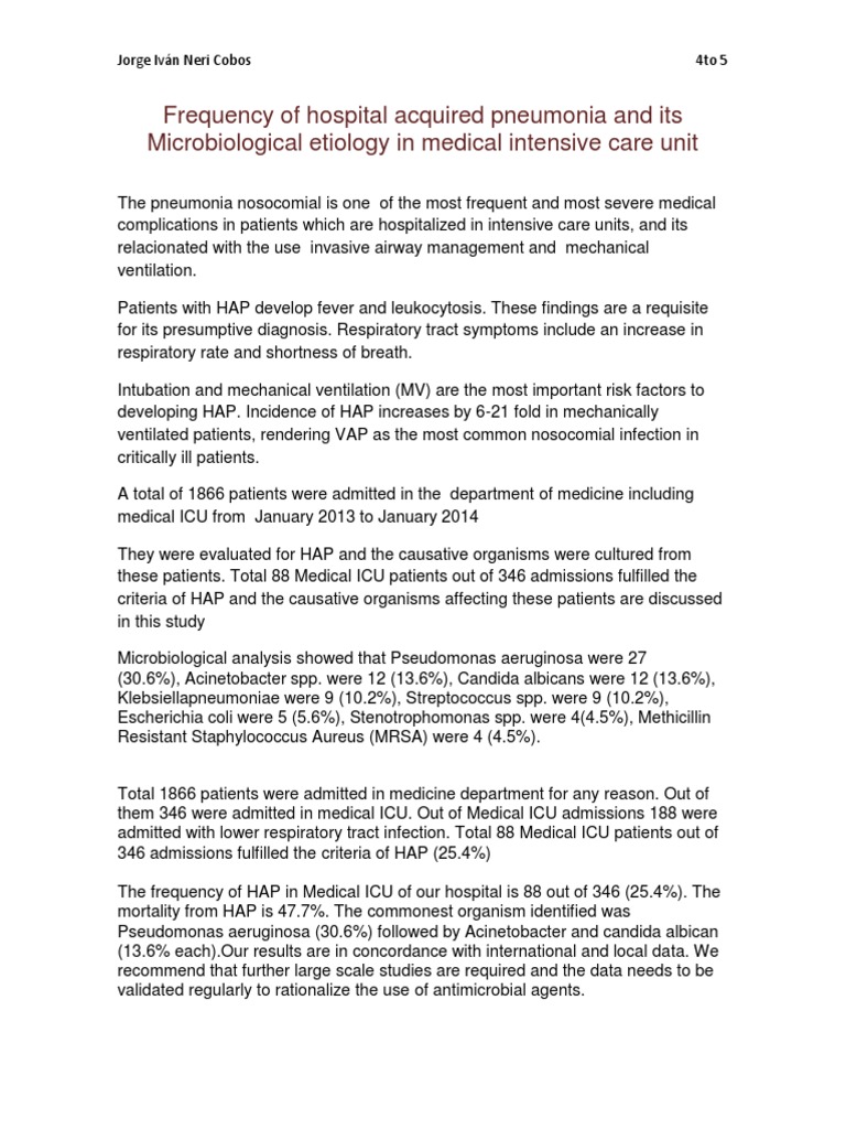 Frequency of Hospital Acquired Pneumonia and Its Microbiological ...