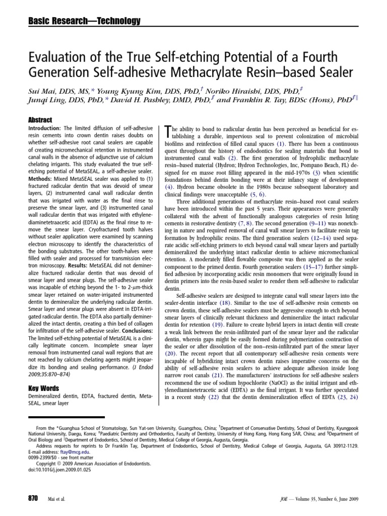 Sui Mai Et Al 2009 Evaluation of The True Self-Etching Potential of A ...