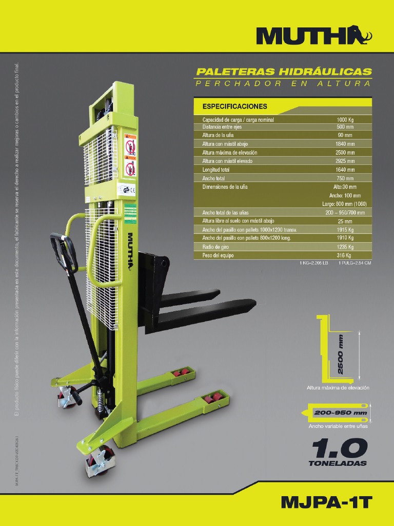 Paletera Hidraulica Muth Mjta 1t | PDF