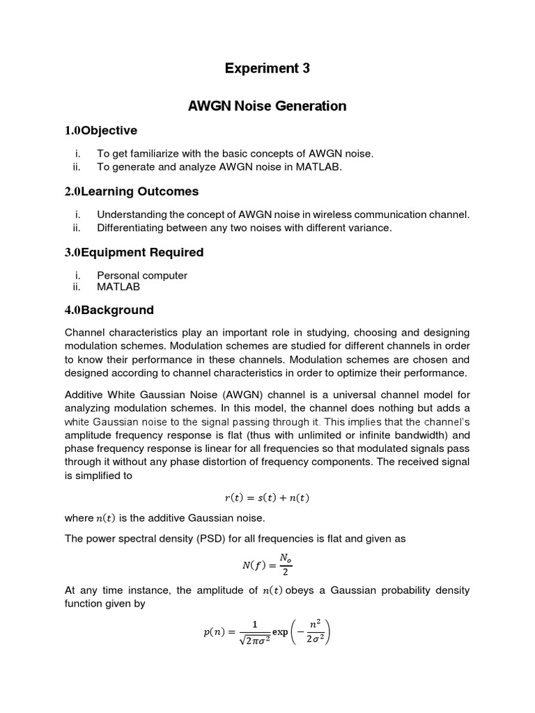 Exp 3 AWGN | PDF | Signal To Noise Ratio | Bandwidth (Signal Processing)