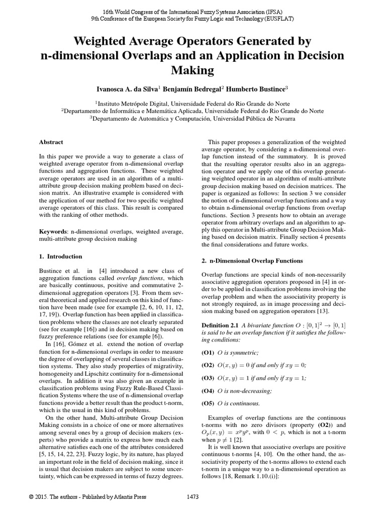 Weighted Average Operators Generated by N-Dimensional Overlaps and An ...