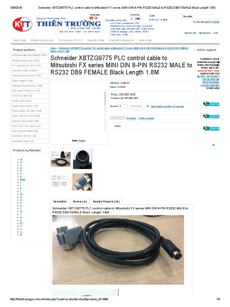 Schneider XBTZG9775 PLC Control Cable To Mitsubishi FX Series MINI DIN ...