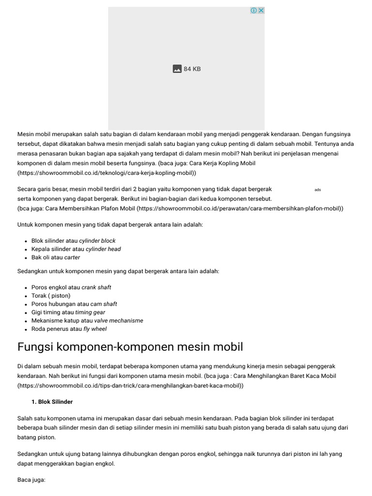 32 Komponen Mesin Mobil Lengkap Dan Fungsinya - Showroom Mobil | PDF