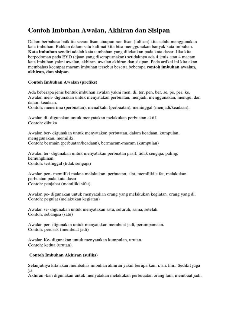 Contoh Imbuhan Awalan | PDF | Seni & Disiplin Bahasa