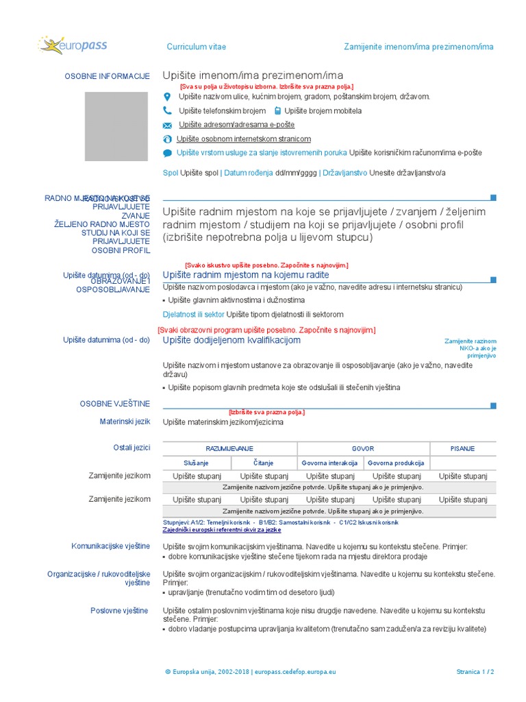 Zivotopis Sto Napisati Primjer | PDF