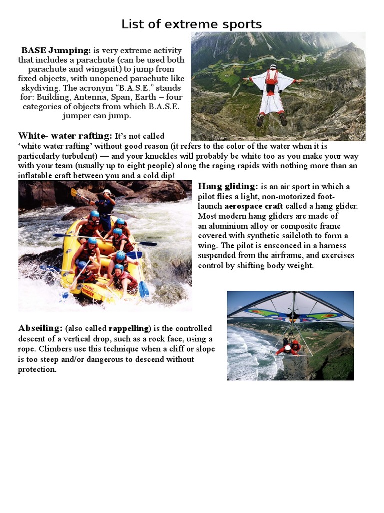 List of Extreme Sports | PDF | Parachute | Outdoor Recreation