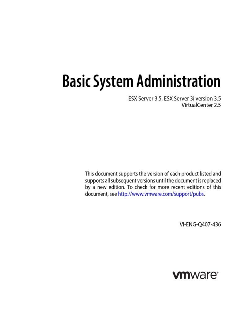 Basic System Administration - ESX Server 3.5, 3i-3.5, VC 2.5 PDF | PDF ...