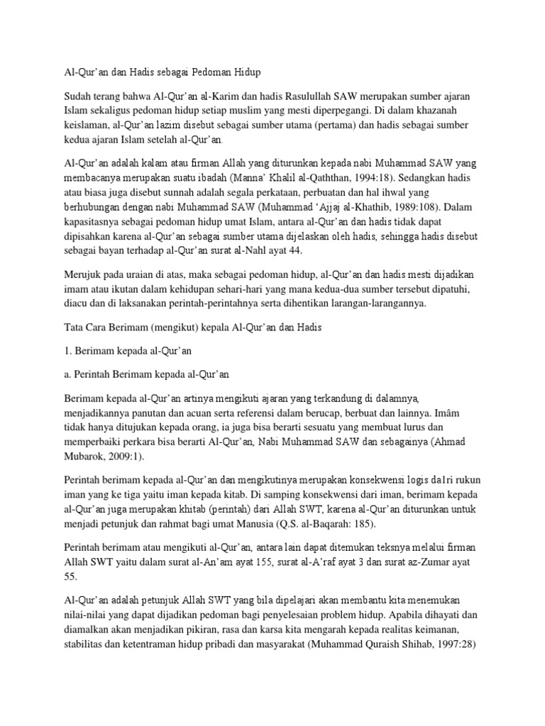 Al-Qur'an Dan Hadis Sebagai Pedoman Hidup | PDF