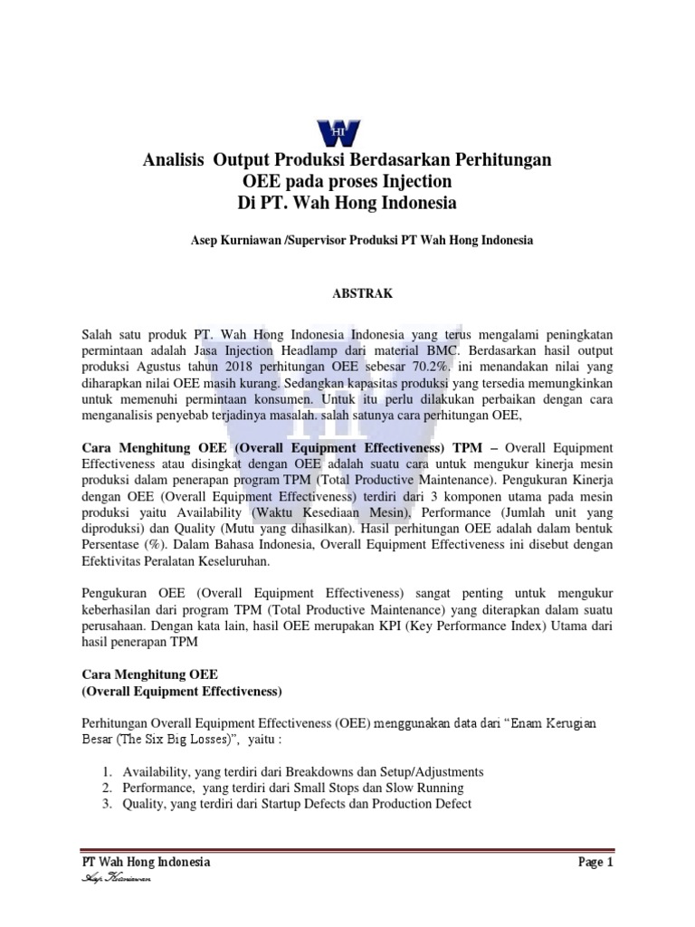 Perhitungan Oee Produksi Pdf Pdf