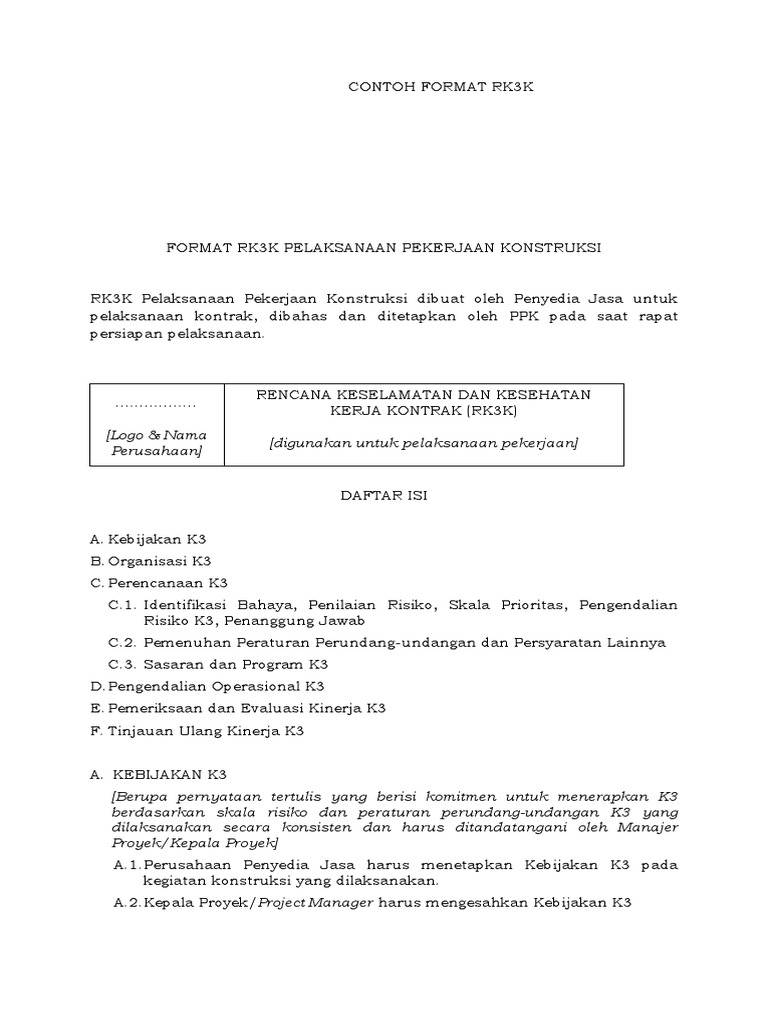 Format RK3K untuk Konstruksi | PDF