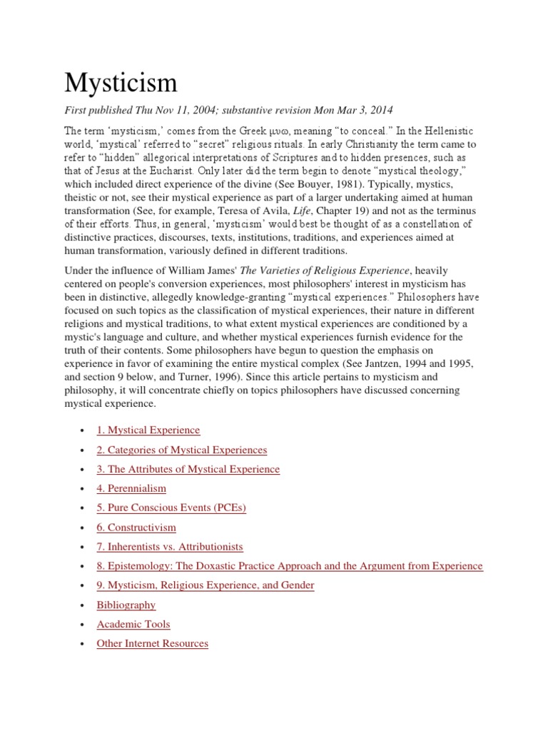 An In-Depth Examination of Mystical Experience: Defining Features ...
