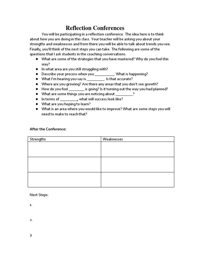 Student Handout - Reflection Conference | PDF
