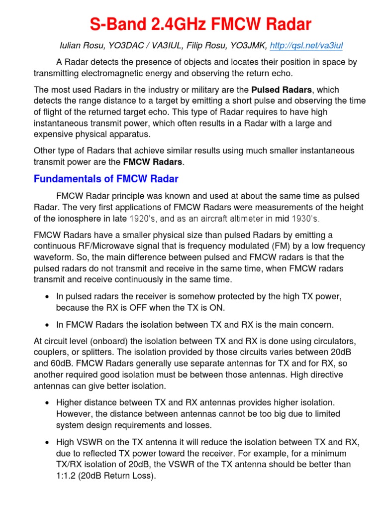 S-Band 2.4GHz FMCW Radar | PDF | Radar | Frequency Modulation