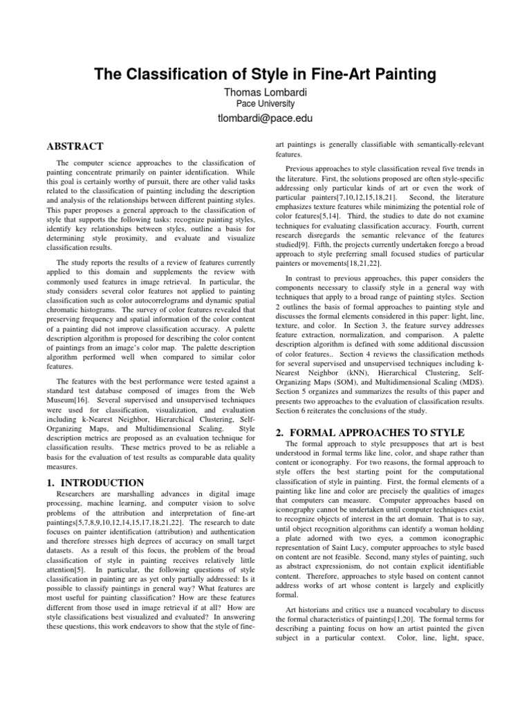 Classification of Painting Style | PDF | Cluster Analysis | Statistical ...