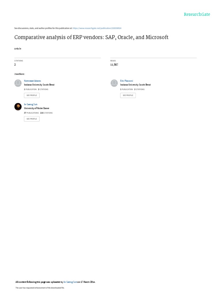 Comparative Analysis of ERP Vendors SAP Oracle and | PDF | Enterprise ...
