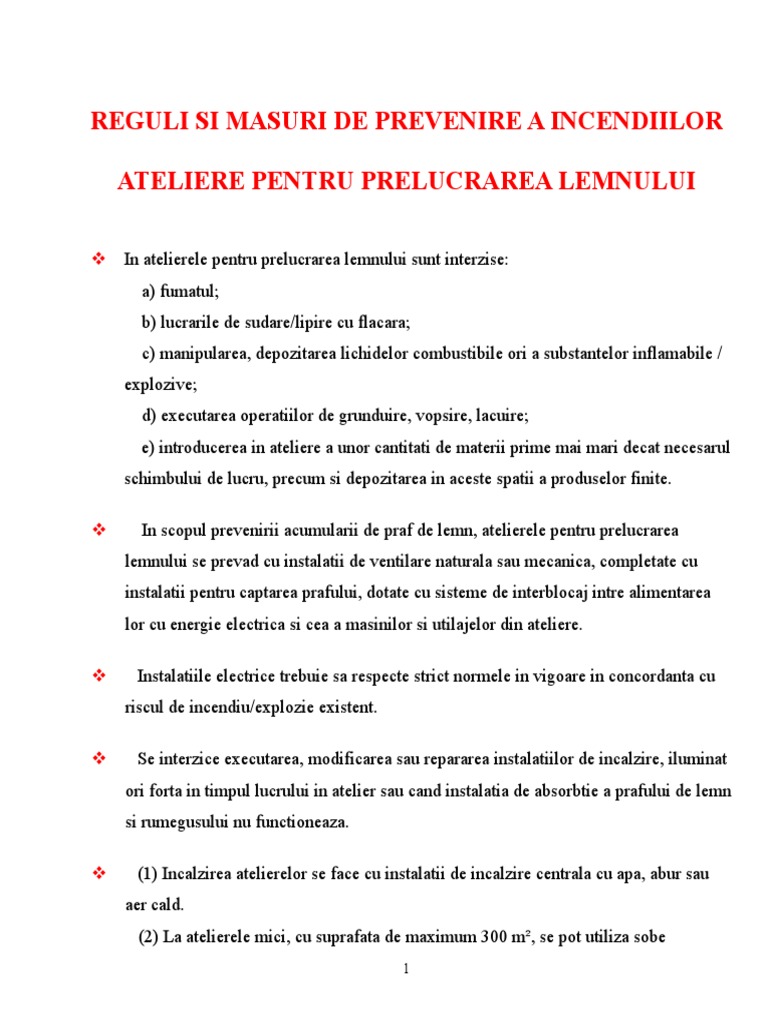 Reguli PSI - Ateliere Lemn | PDF