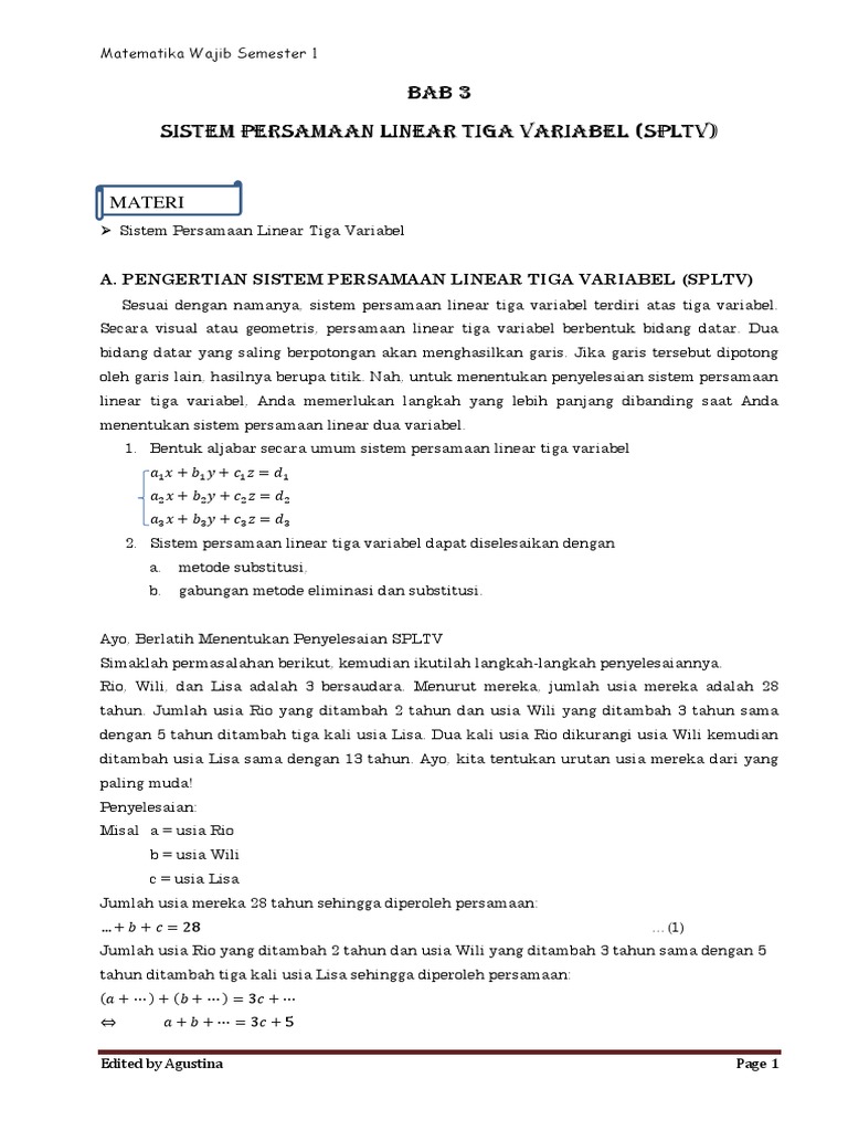 Sistem Persamaan Linear 3 Variabel | PDF | Metode & Bahan Ajar