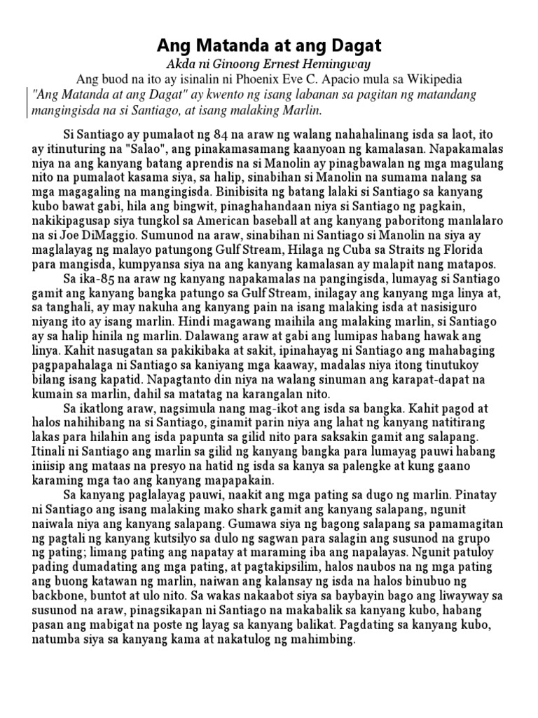 Ang Matanda at Ang Dagat | PDF