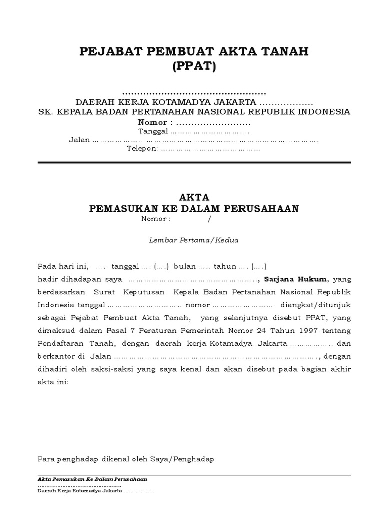 Contoh Akta Inbreng Perusahaan | PDF