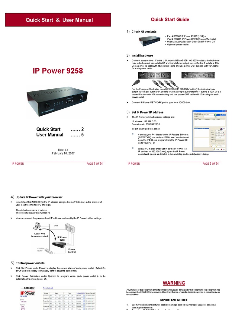 IP Power 9258 9258T Remote Power Strip Manual | PDF | Ip Address | Port ...