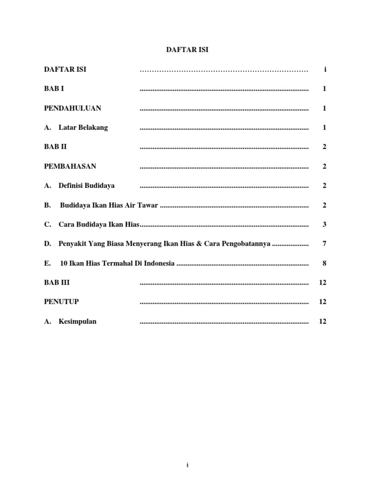 DAFTAR ISI Makalah Budidaya Ikan Hias | PDF